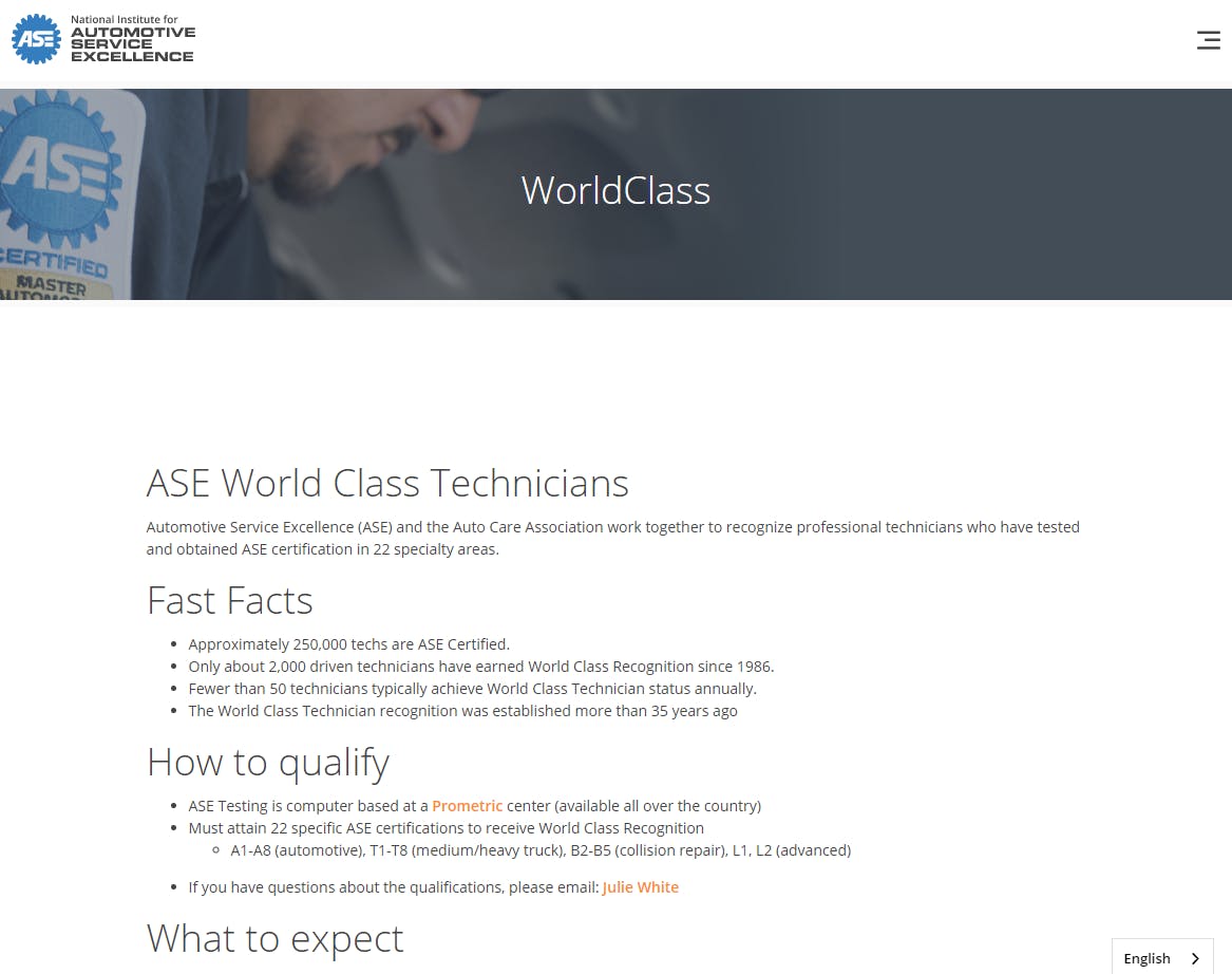 ASE World Class Technicians' program recognizes skilled professionals ...